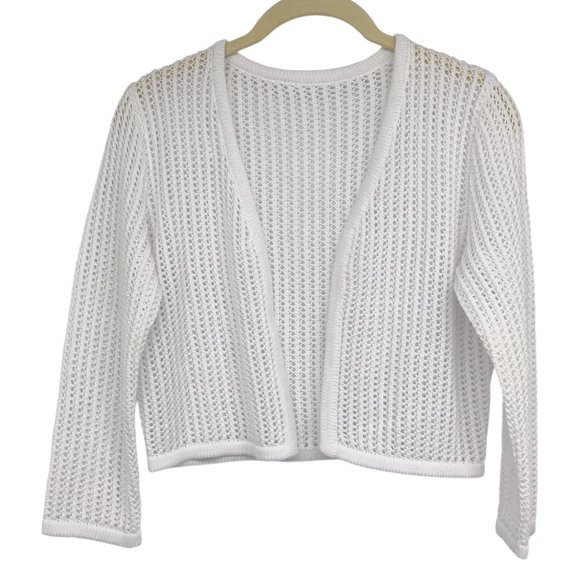Sweaters White Cropped Eyelet Knit Crochet Open Shrug Shoulder Cover